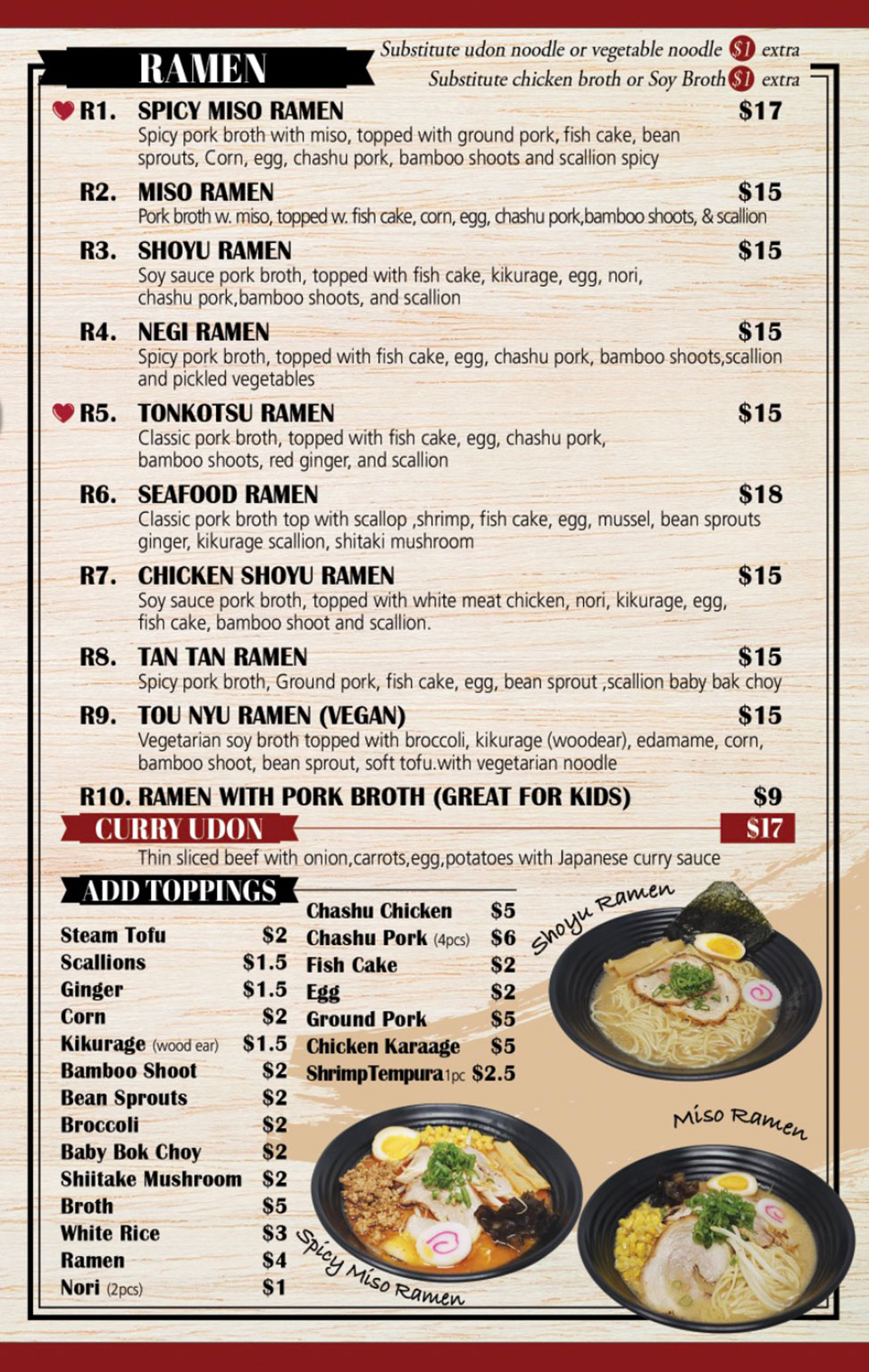 Menu – Kiko Ramen